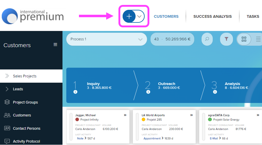 The central “+” for quick input – SELLSATION USA Corp.