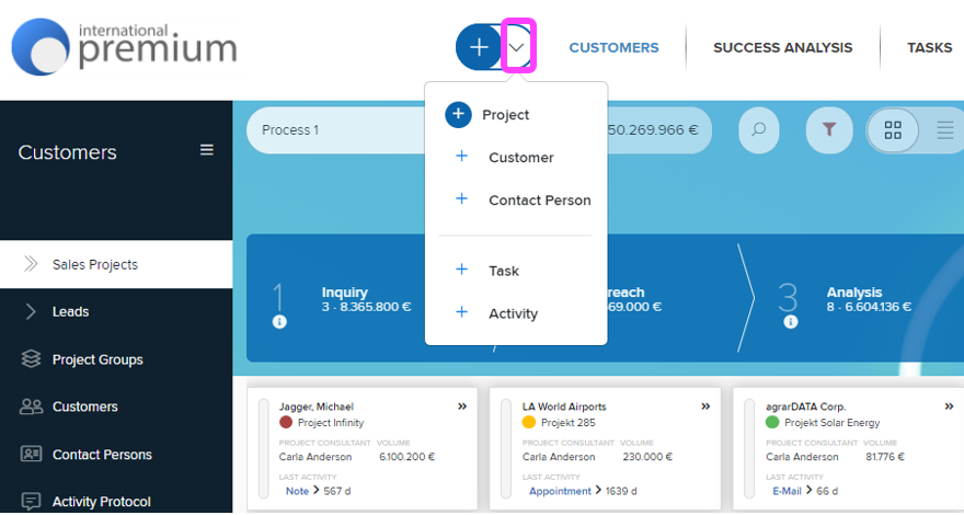 The central “+” for quick input – SELLSATION USA Corp.